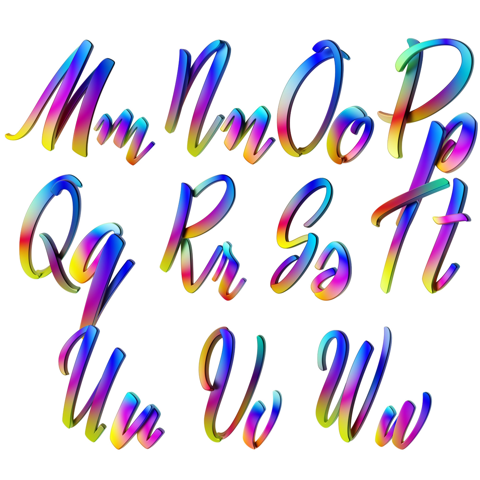 3d Rainbow Cursive Letters Alphabet PNG Transparent Background/cricut ...