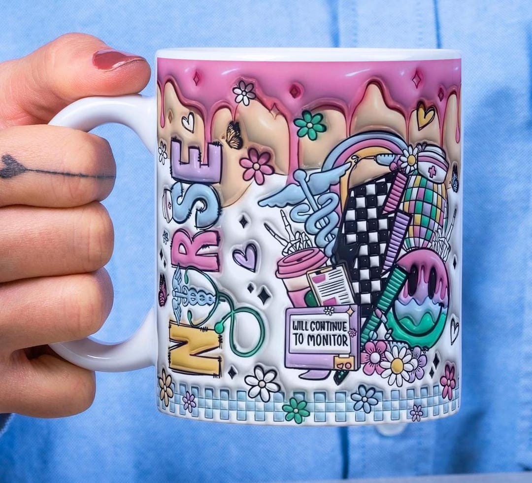 Puffy Nurse Mug Sublimation PNG Digital Designs, Love and Support Mug ...