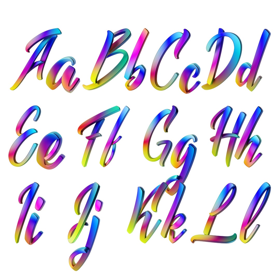 3d Rainbow Cursive Letters Alphabet PNG Transparent Background/cricut ...