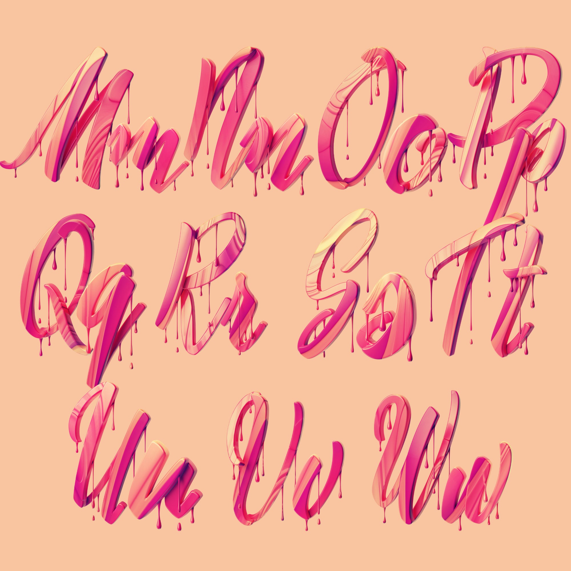 3d Dripping Cursive Letters Alphabet PNG Transparent Background/cricut ...