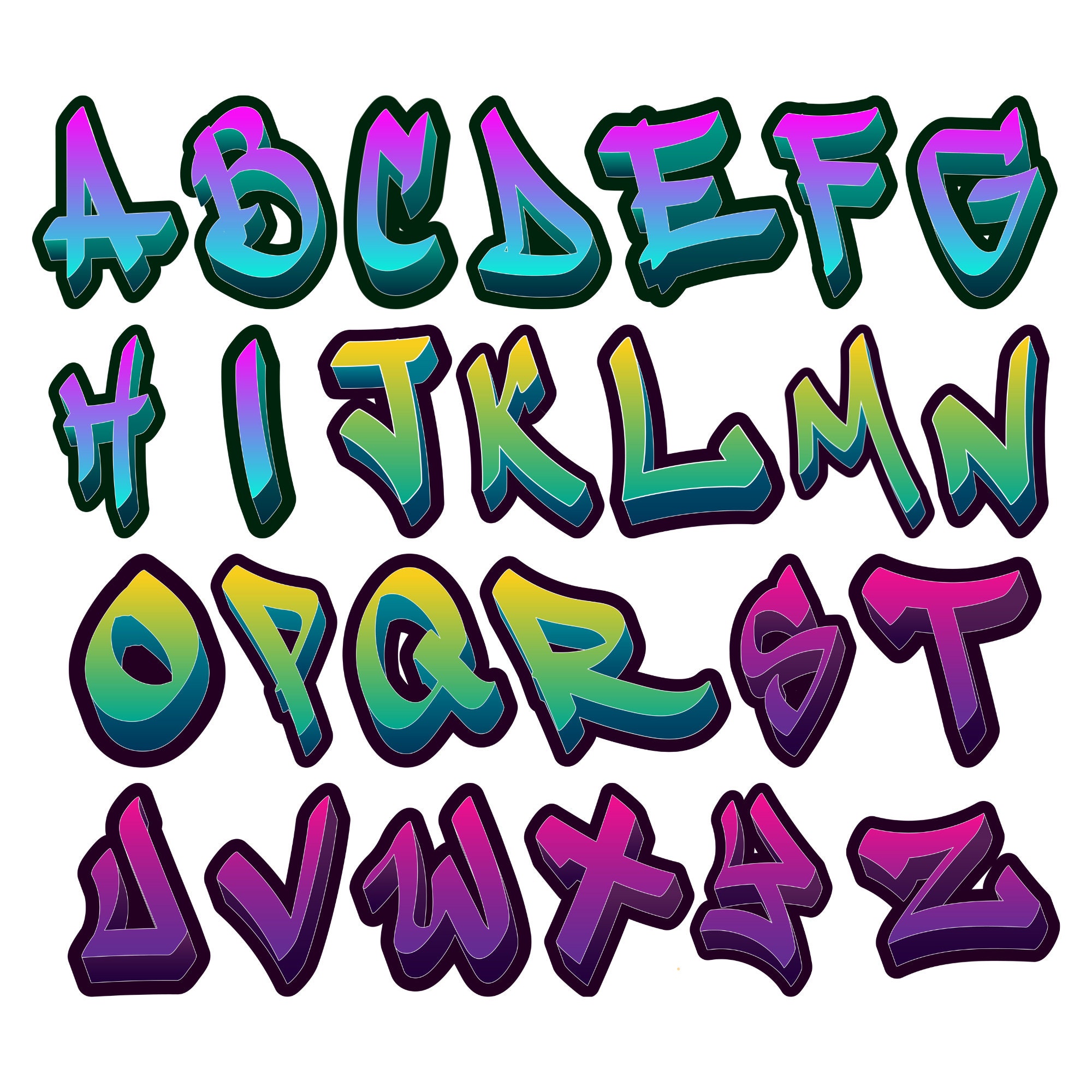 26 PNG Graffiti Gradient V2 Letras Alfabeto PNG Fondo transparente ...