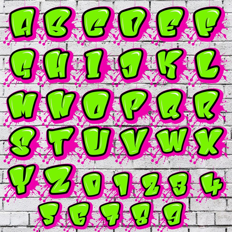 72 PNG Graffiti Letters Alphabet SG2 PNG Transparent Background, Cricut, Silhouette, Sublimation ...