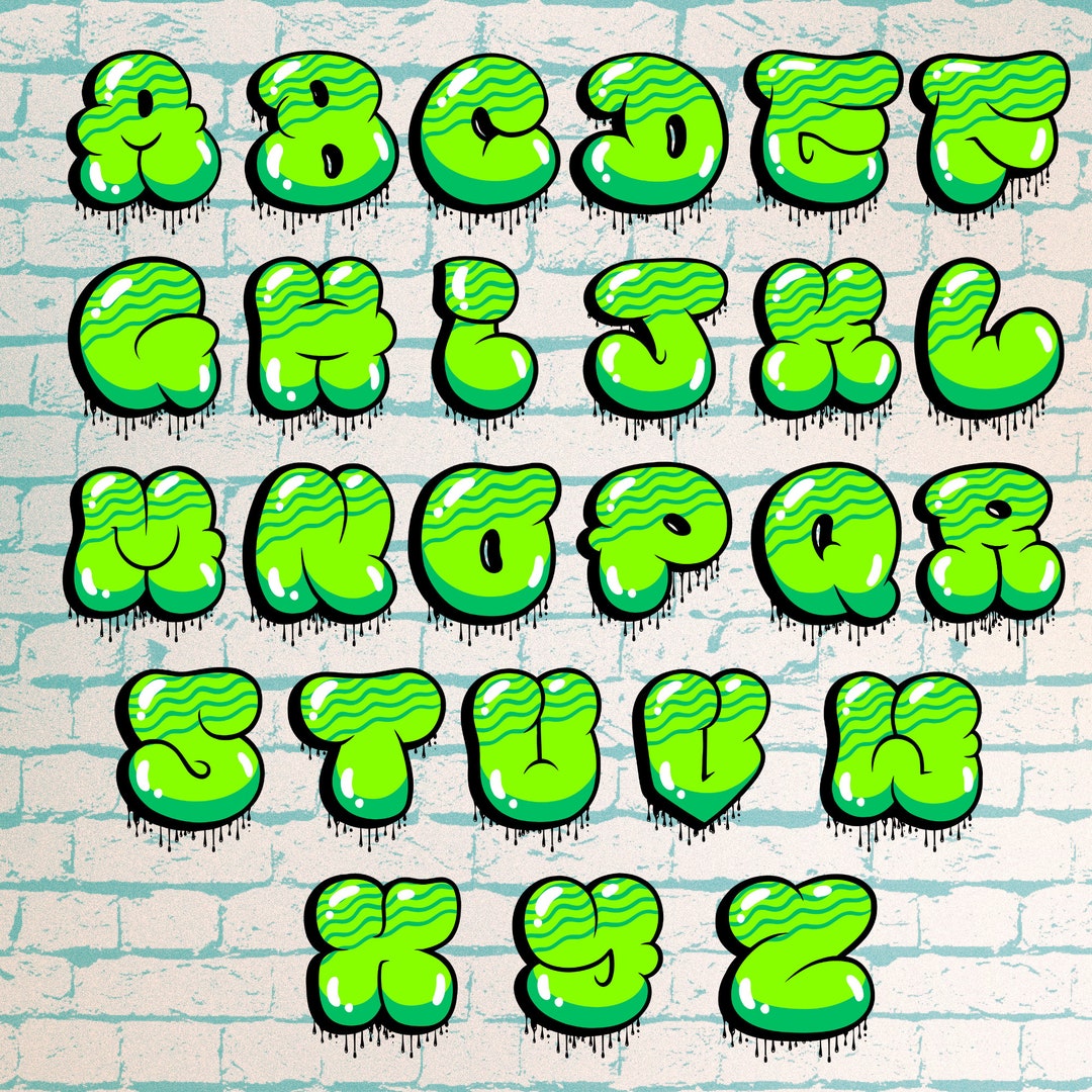 26 PNG Graffiti Letters Green Stripe Bubble Alphabet PNG Transparent ...