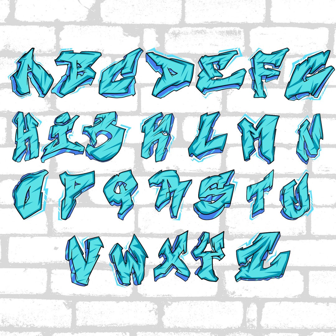 52 PNG SVG Cool Blue Graffiti Letters Alphabet Transparent Background ...