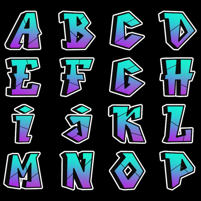 26 PNG Graffiti Letters Alphabet V30 PNG Transparent Background, Cricut, Silhouette, Sublimation ...