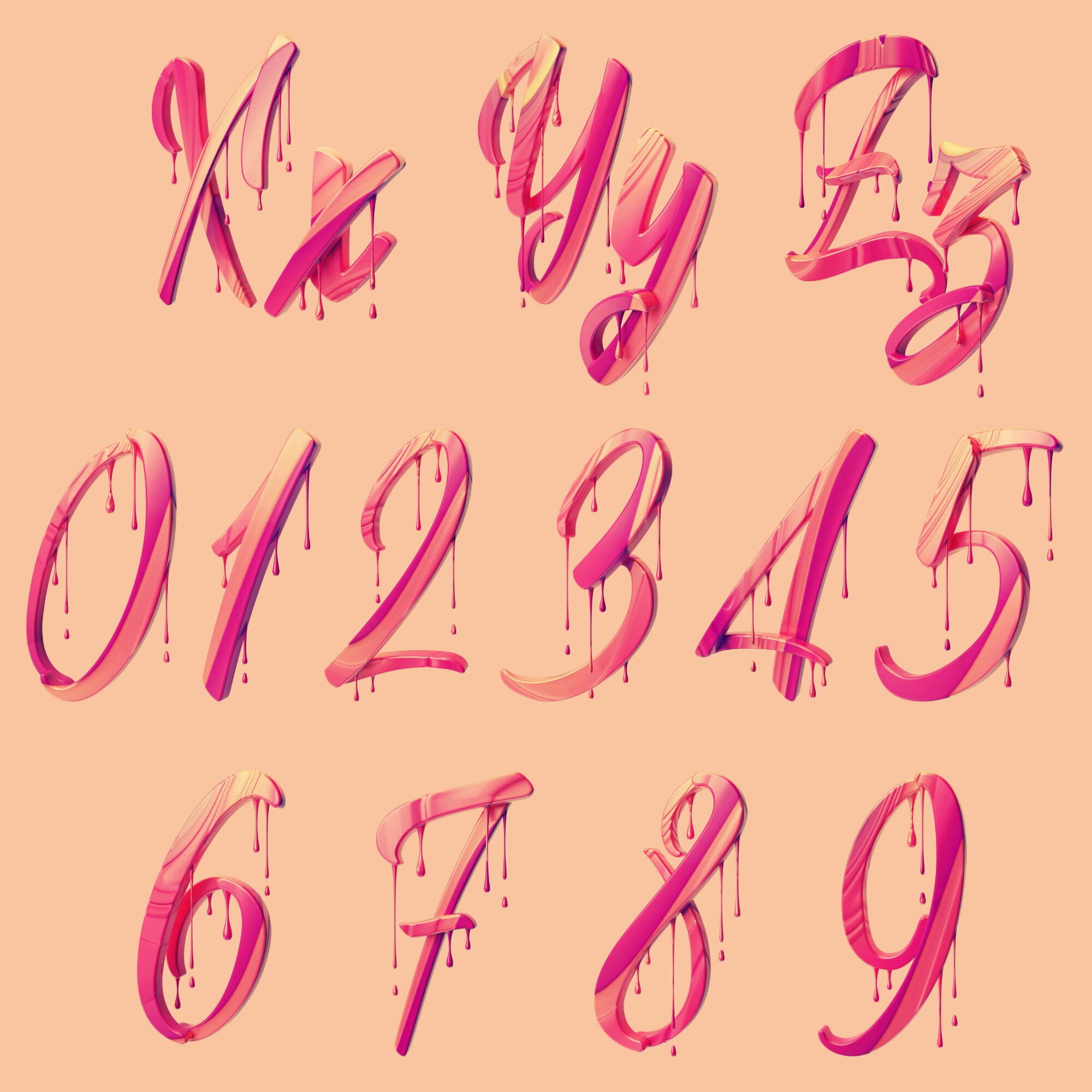 3d goteando letras cursivas alfabeto PNG fondo - Etsy México