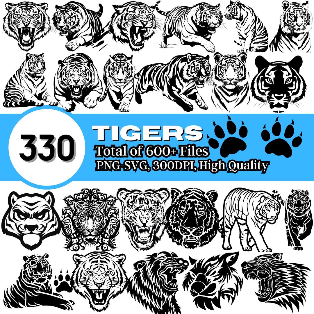 Tiger 330 SVG PNG Bundle File, Tiger Heads, Big Cats Collection, Tiger ...