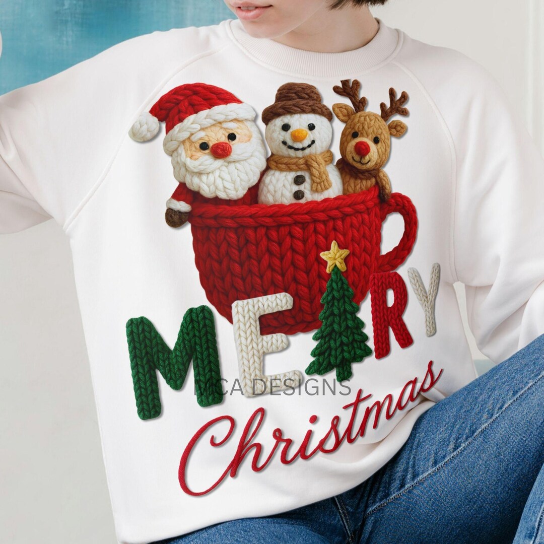 Merry Christmas Santa, Snowman, Reindeer in a Cup Png, Latch Hook Yarn ...