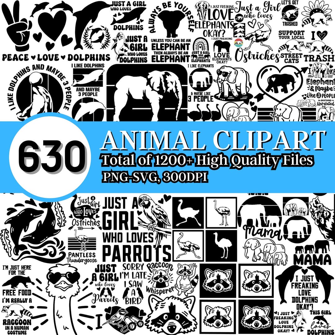 600 Animal Clipart SVG PNG Bundle, Animals Collection, Animal Clipart ...