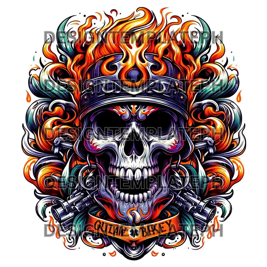 Outlaw Fire Biker Skeleton PNG, Urban Sublimation Design, Cool Biker ...