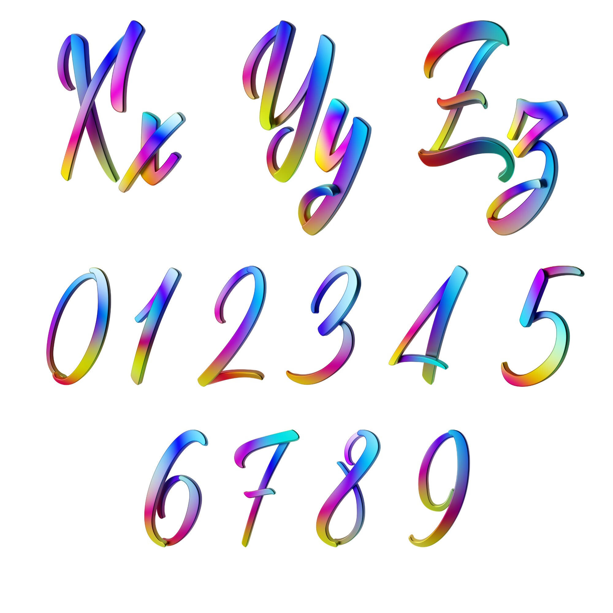 3d Rainbow Cursive Letters Alphabet PNG Transparent - Etsy
