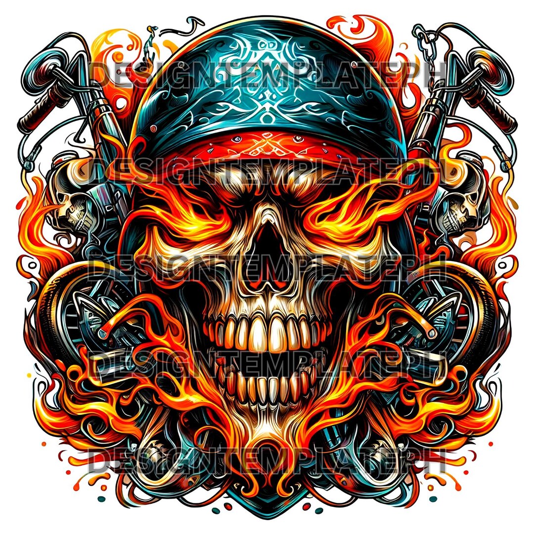 Fire Biker Skeleton PNG, Urban Sublimation Design, Cool Biker Skull ...