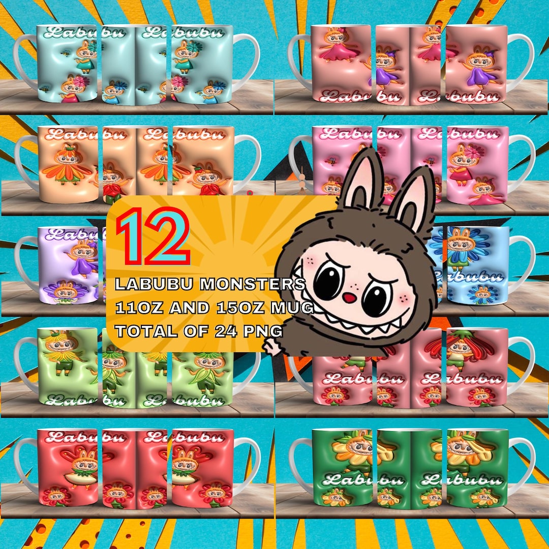 12 Labubu Monster Cup 3D Inflated Wrap Around Mug Design 11oz, 15oz ...