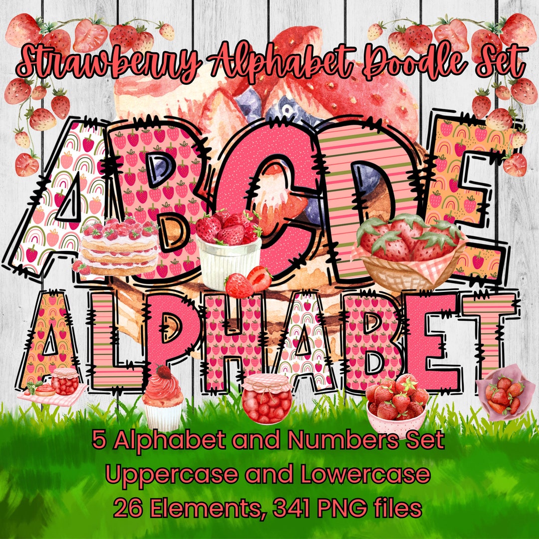 Strawberry Doodle Alphabet PNG, PNG Letters, Numbers & Elements ...