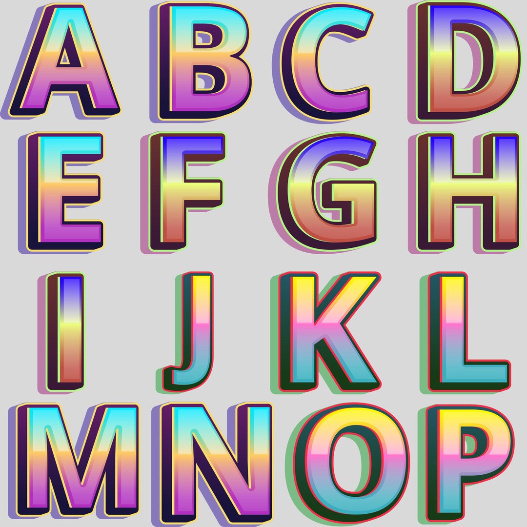 Retro Gradient Letters Alphabet PNG Transparent Backgrnd, Cricut ...