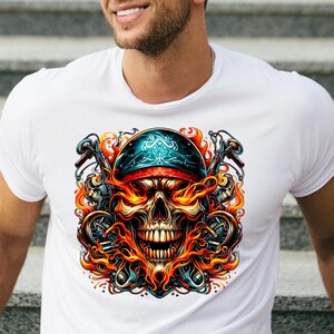Fire Biker Skeleton PNG, Urban Sublimation Design, Cool Biker Skull ...