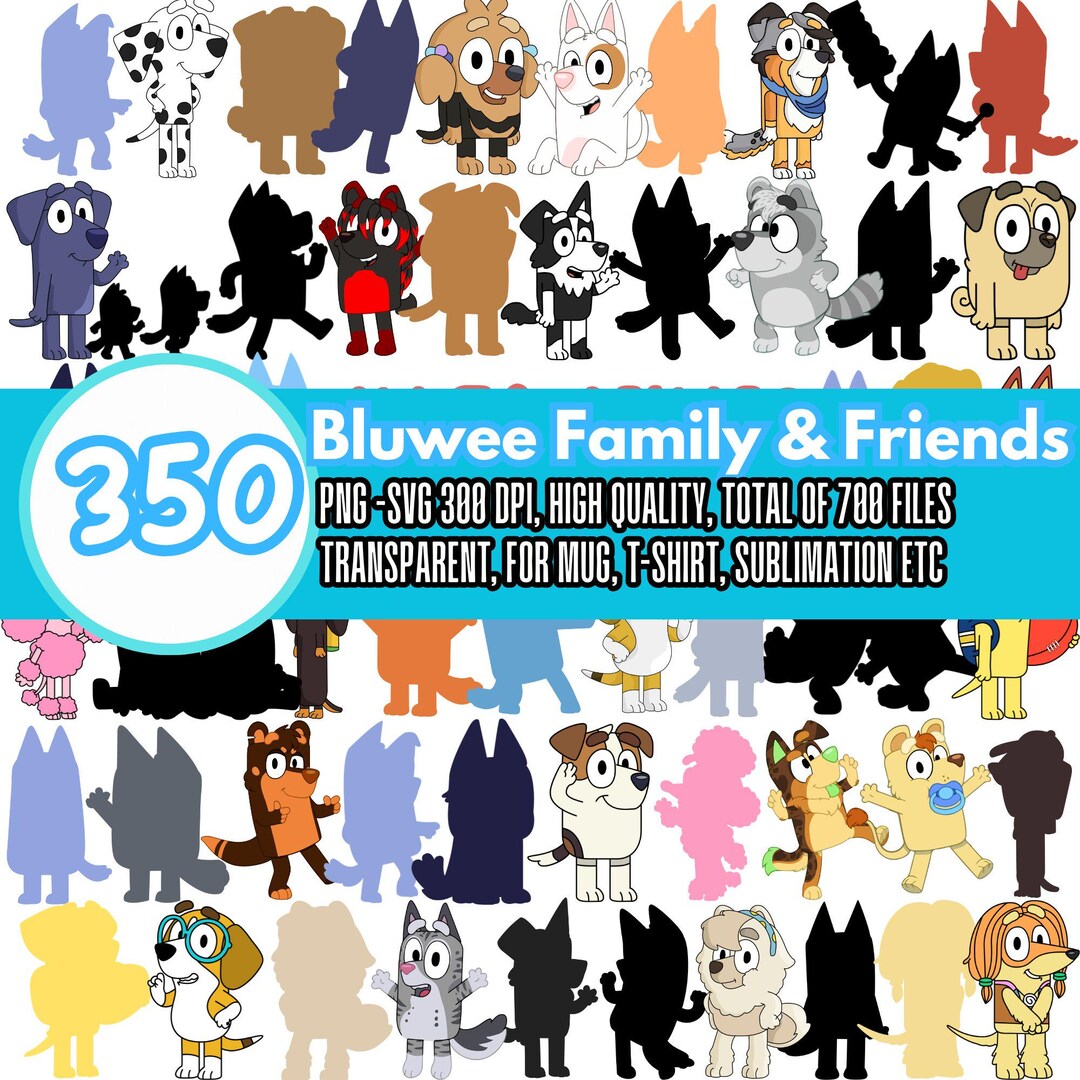 350 Blui Family and Friends PNG SVG Bundle File, Blue Dog Collection ...