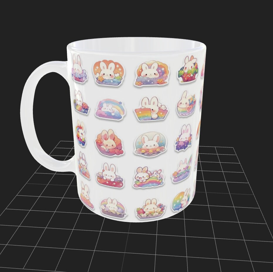 Cute Baby Bunny Stickers Design Effect Wrap Around Mug Design 11oz ...