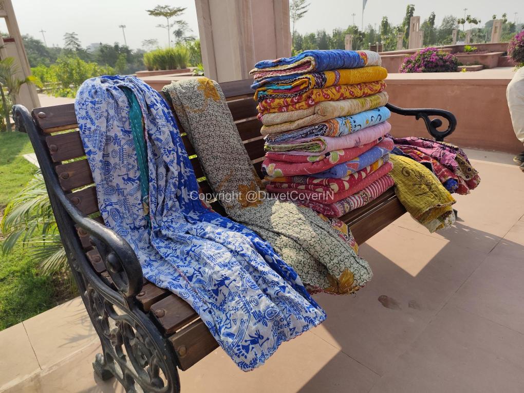Boho Kantha Quilt Vintage Indian Sari Throw Blanket Reversible ...