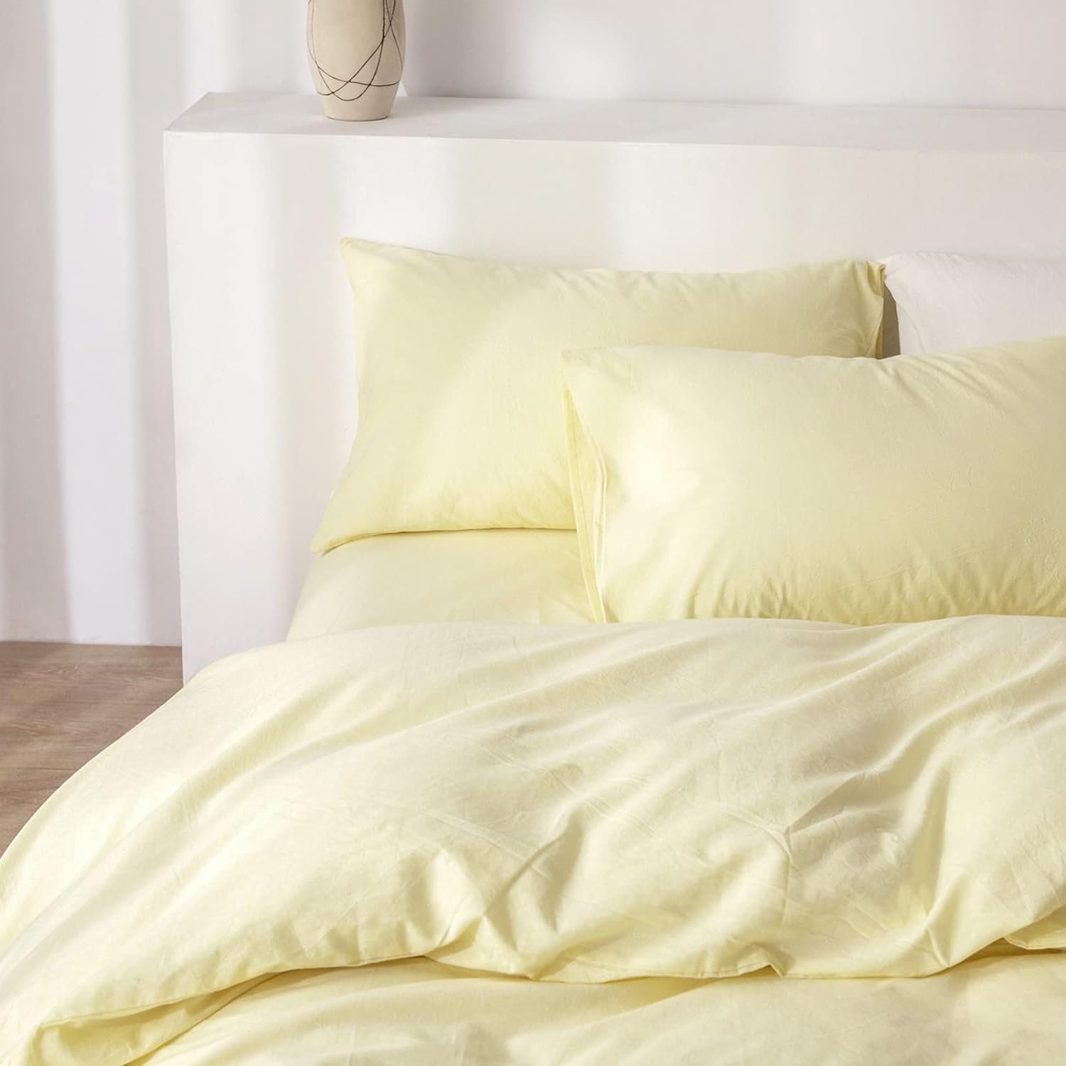 3 Pc Pastel Bedding Set, Custard Yellow Duvet Cover, Queen Bedding Set ...