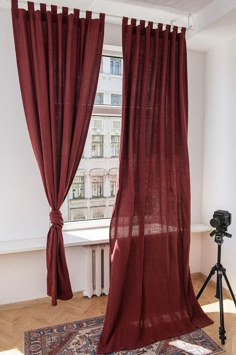 Maroon Color Cotton Curtain 2 Panel Long Cotton Curtain Cotton Window ...