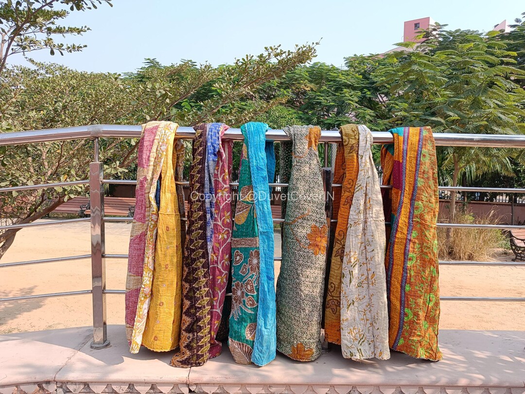 Boho Kantha Quilt Vintage Indian Sari Throw Blanket Reversible ...