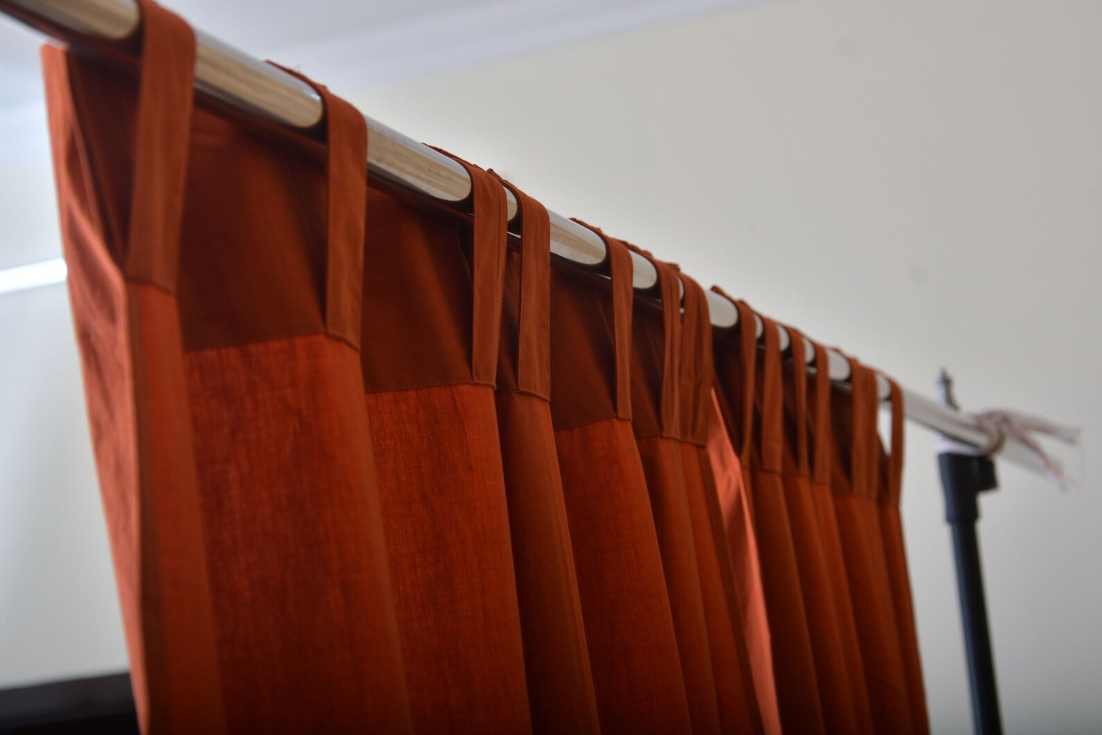 Rusty Orange Linen Curtain - Stonewashed Linen Window Drape, 2 Panel ...