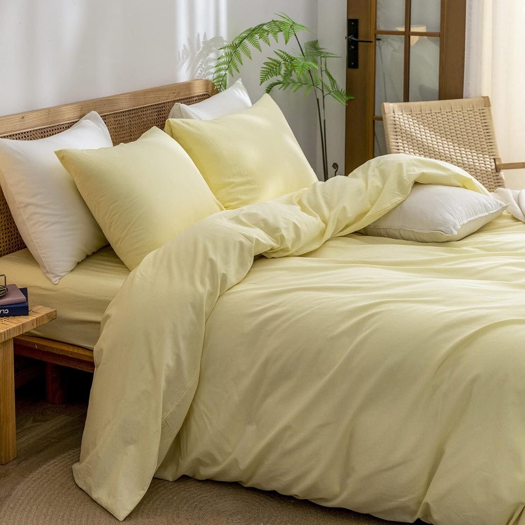 Pastel Yellow Cotton Duvet Cover Stonewashed Cotton Yellow Duvet Cover ...