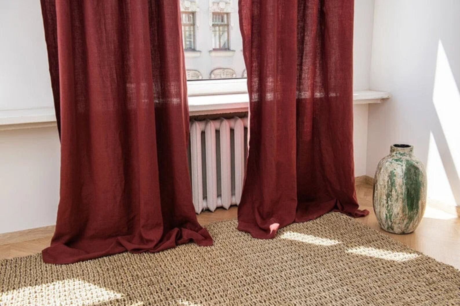 Maroon Color Cotton Curtain 2 Panel Long Cotton Curtain Cotton Window ...