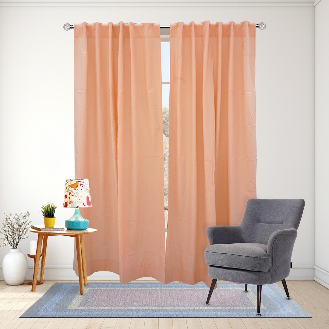 Creamy Peach Linen Curtains - Extra Long 2-panel Window Drapery for ...