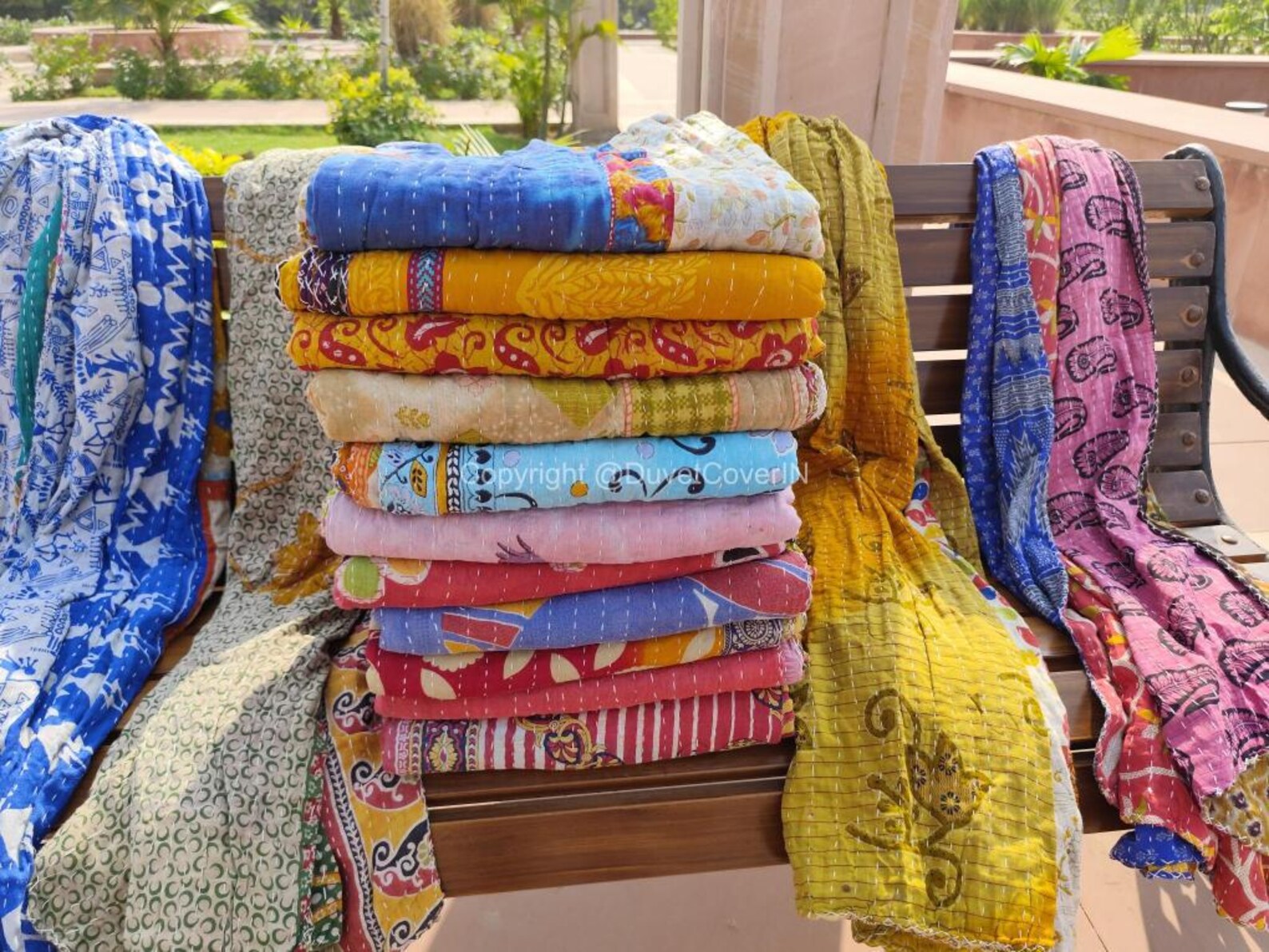 Boho Kantha Quilt Vintage Indian Sari Throw Blanket Reversible ...