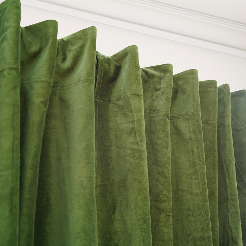 Deep Green Velvet Curtain Set - Extra Long Two Panel Drapery With Rod ...