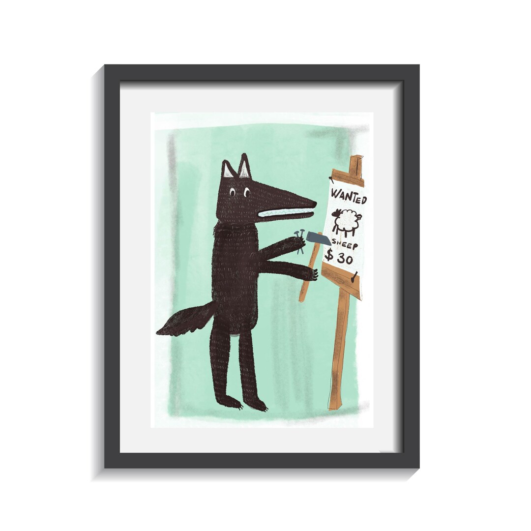 Clumsy Wolf Poster Nursery Print Children Bedroom Funny Poster Funny ...