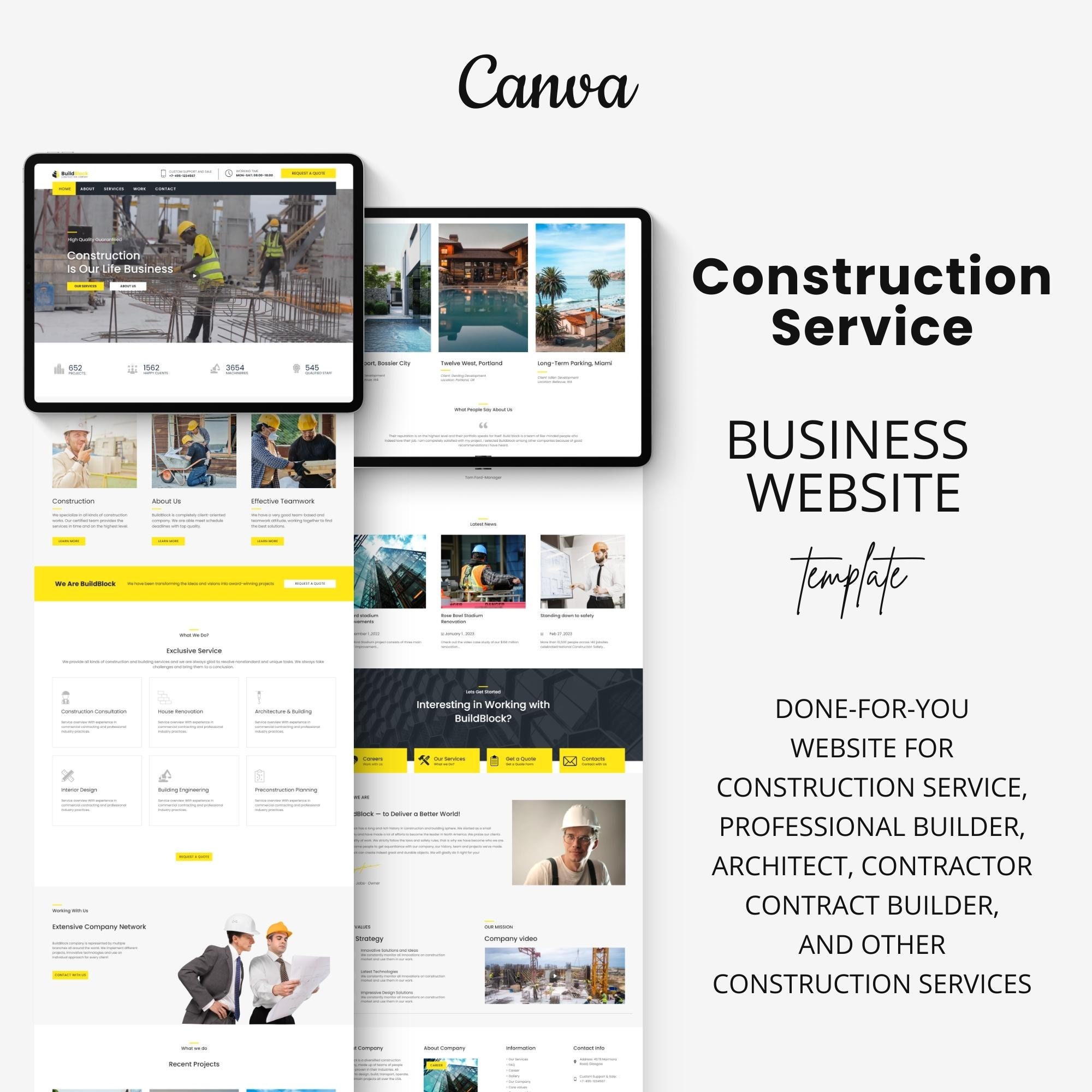 Construction Website Template Canva Website Canva Template Builder ...