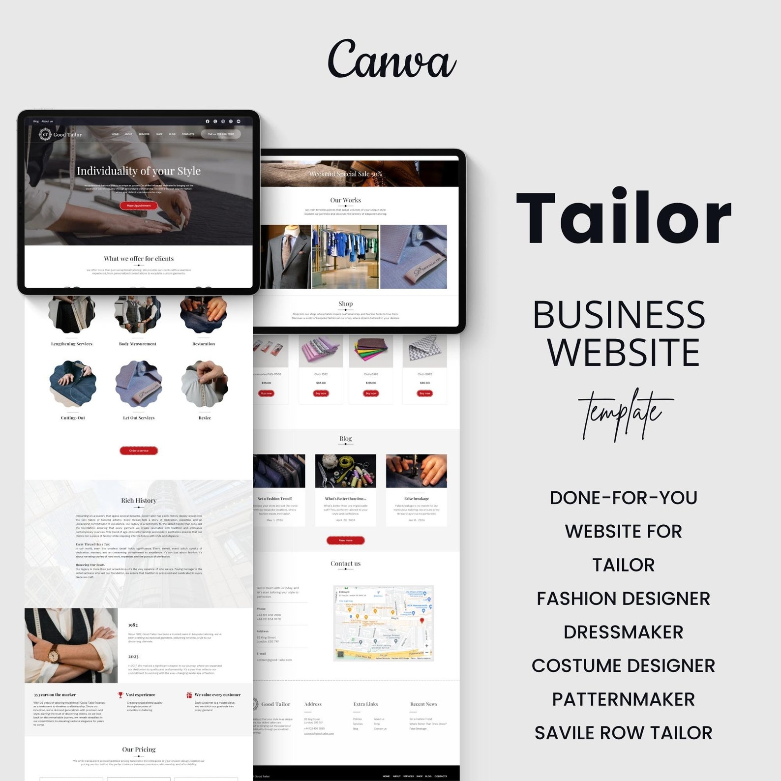 Tailor Website Template Canva Website Dressmaker Fashion Designer Business Website Canva ...
