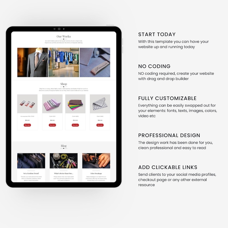Tailor Website Template Canva Website Dressmaker Fashion Designer Business Website Canva ...