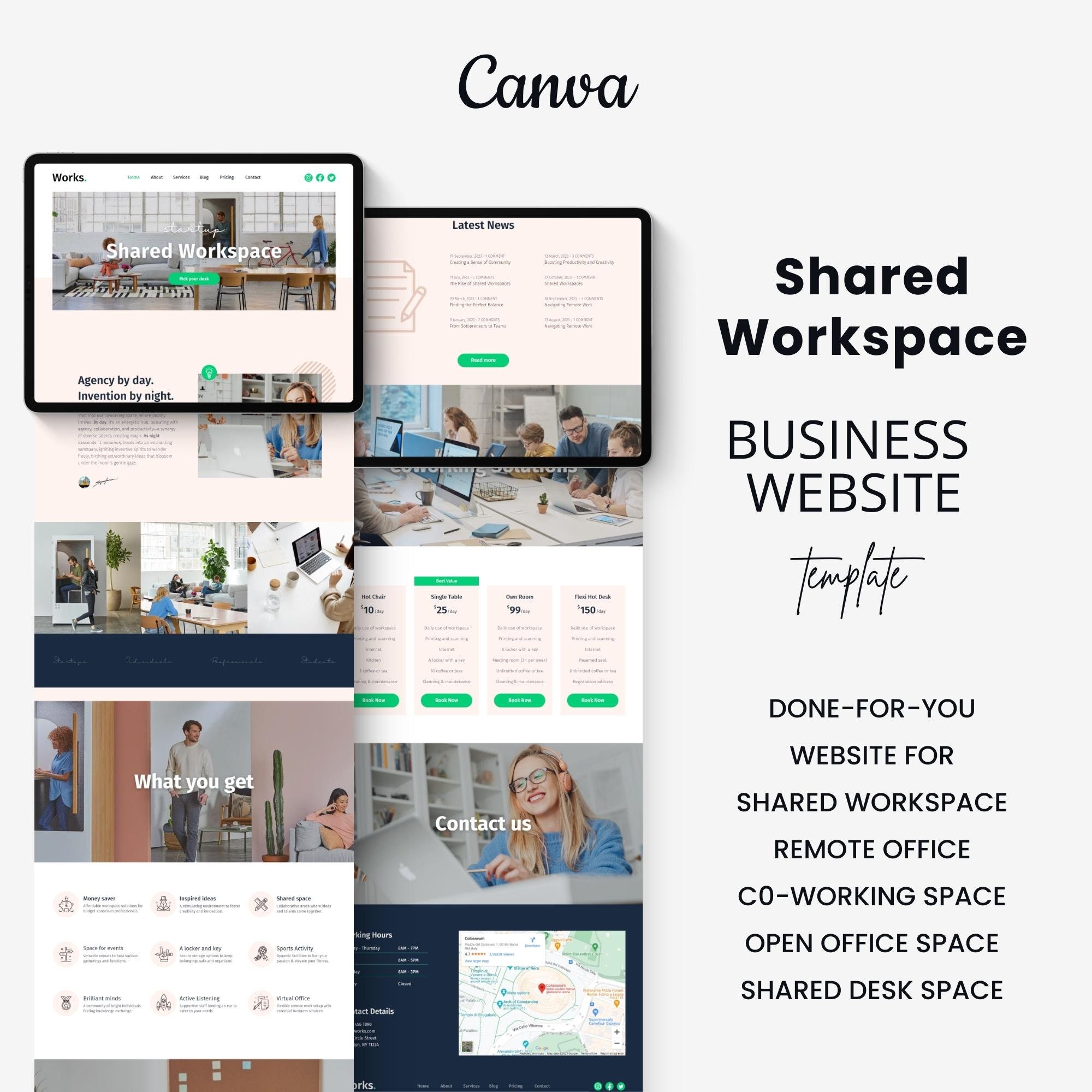 Workspace Website Template: Co-working Canva Design (digital Download ...