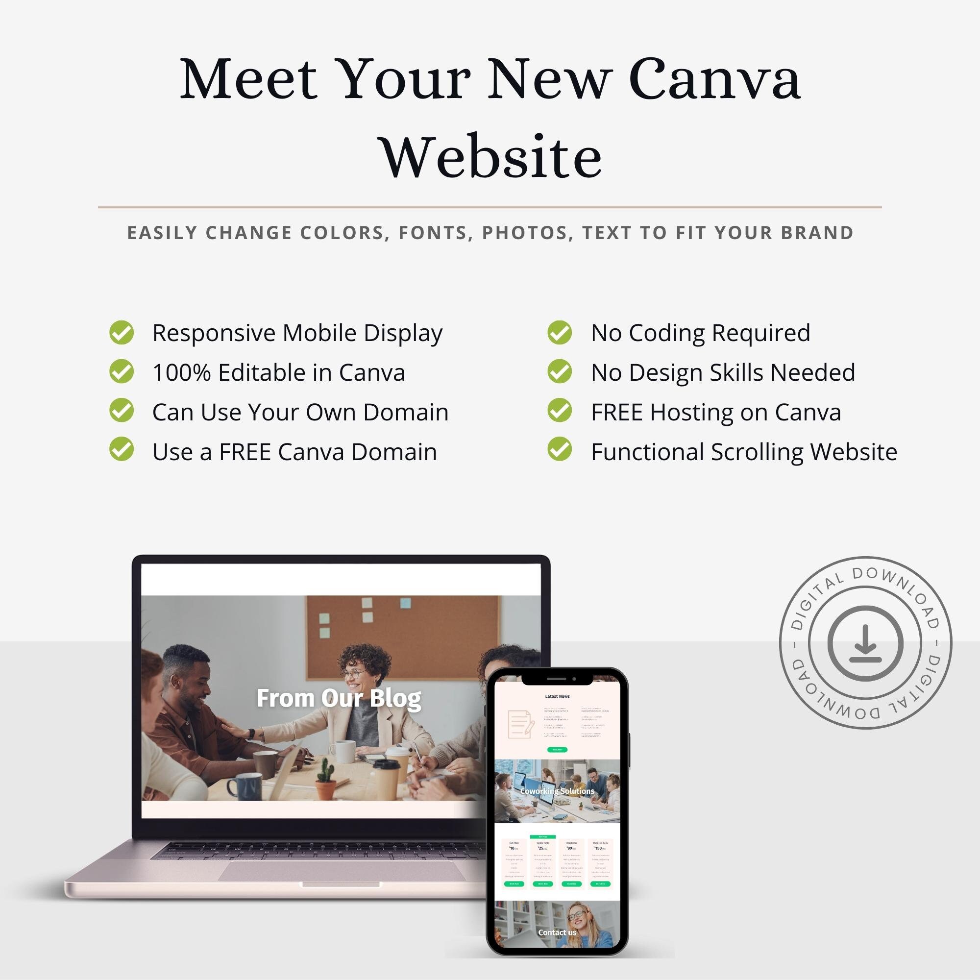Workspace Website Template: Co-working Canva Design (digital Download ...