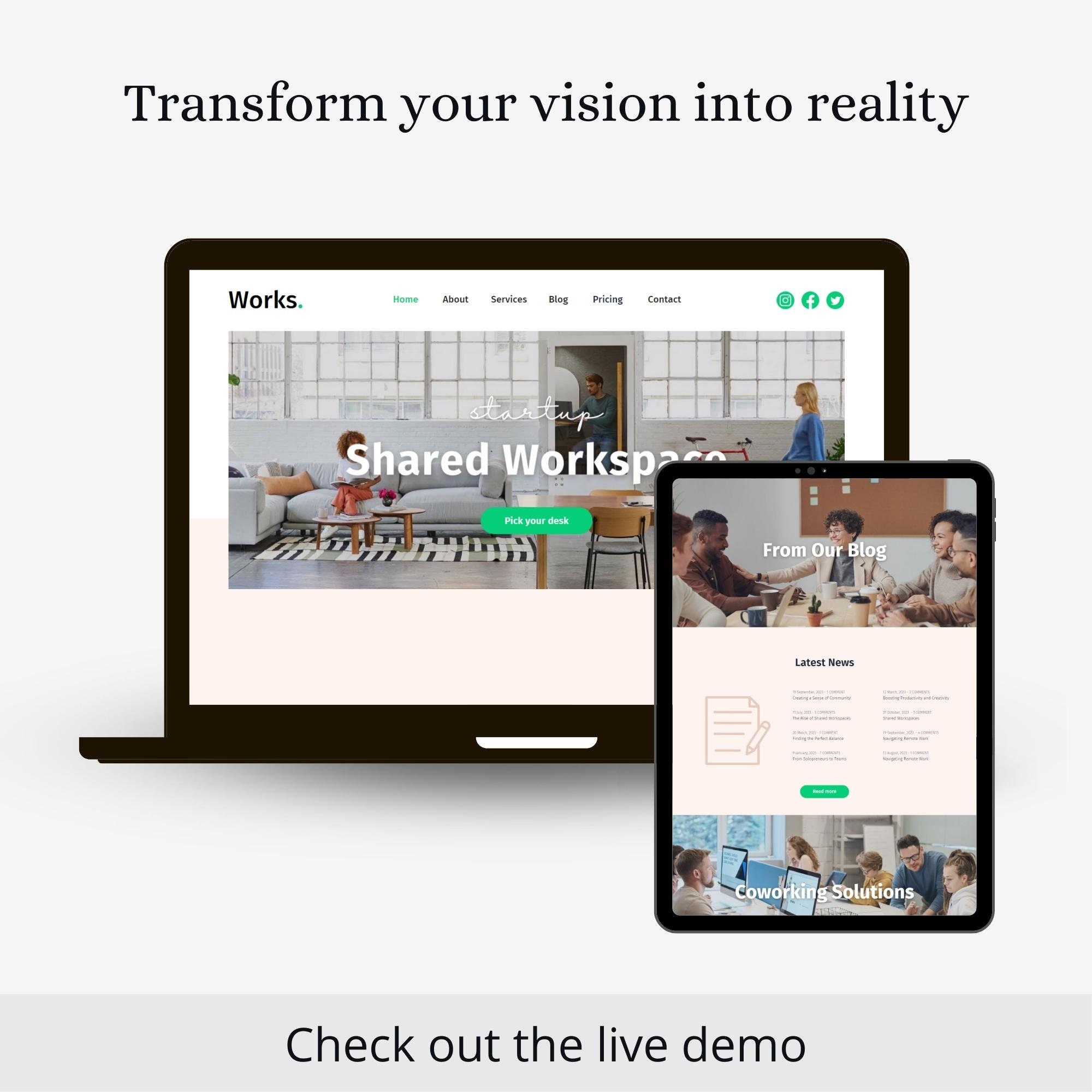 Workspace Website Template Canva Website Co Working Space Website ...