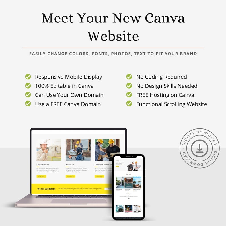 Construction Website Template Canva Website Canva Template Builder ...