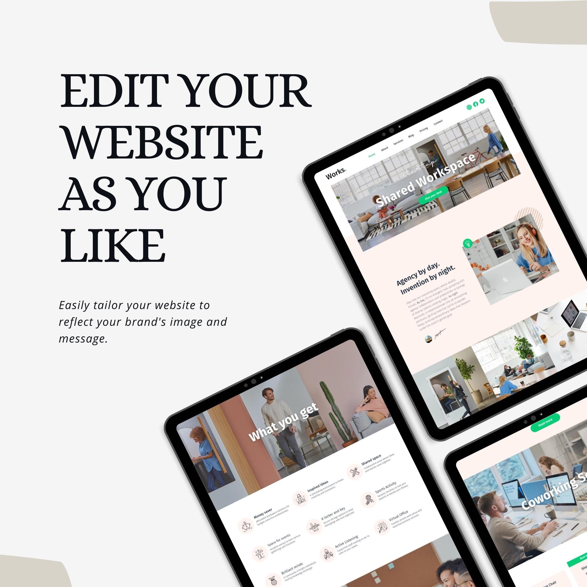 Workspace Website Template: Co-working Canva Design (digital Download ...
