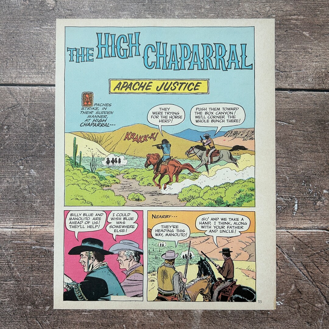 Vintage Children's Book Illustration Comic Cowboy Horse High Chaparral ...