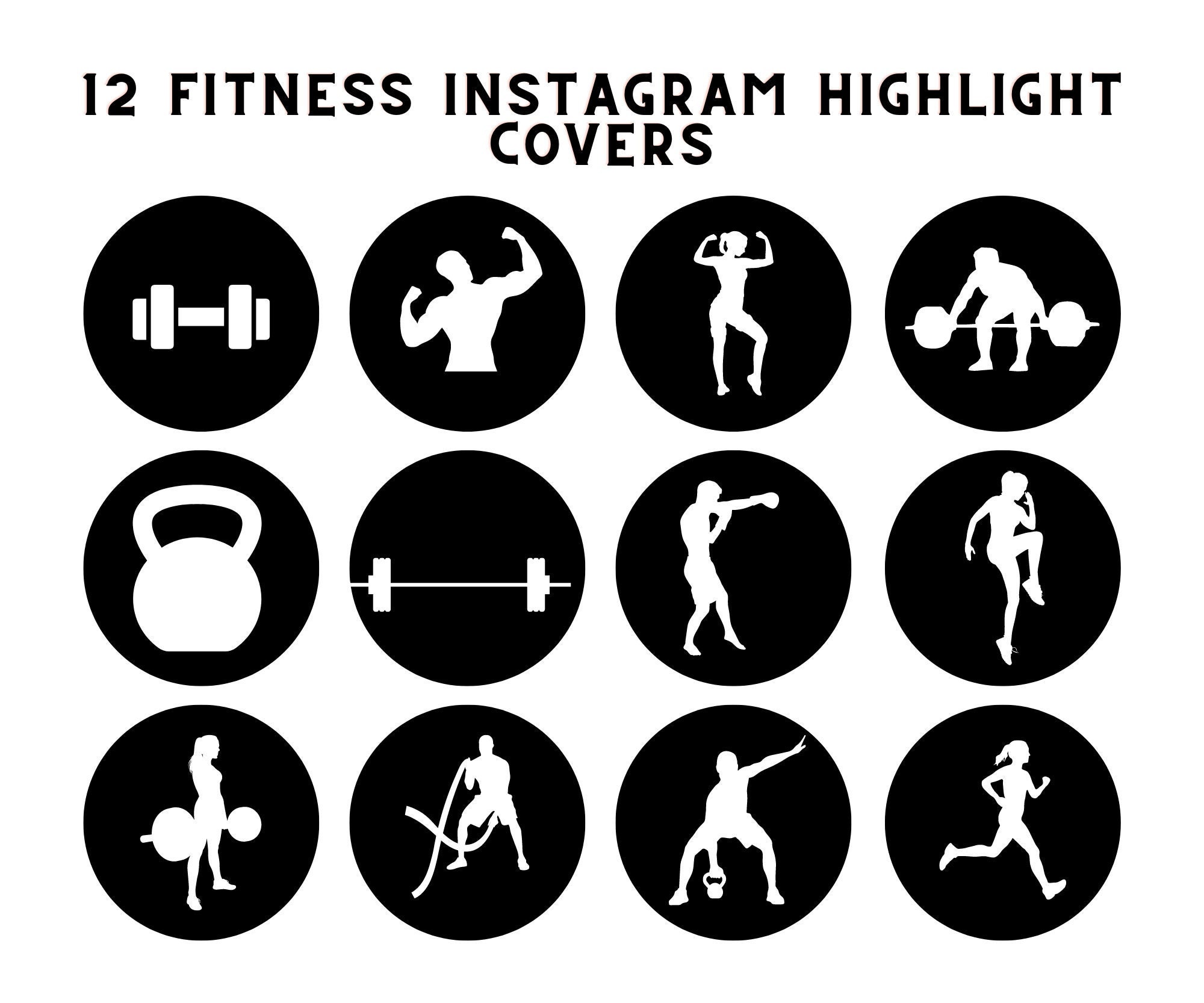 Instagram Highlight Covers, Fitness Templates, Black and White, Fitness ...