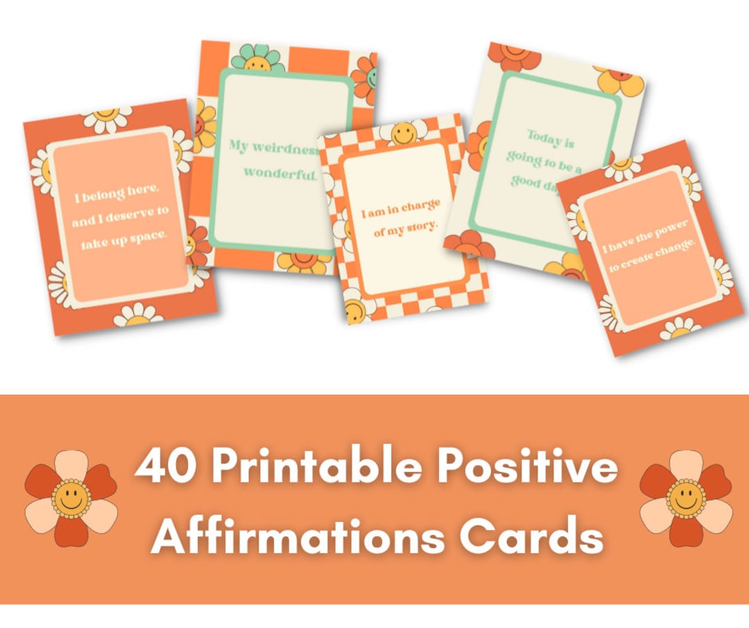 Daily Affirmation Cards PRINTABLE | Retro Design Affirmations Cards ...