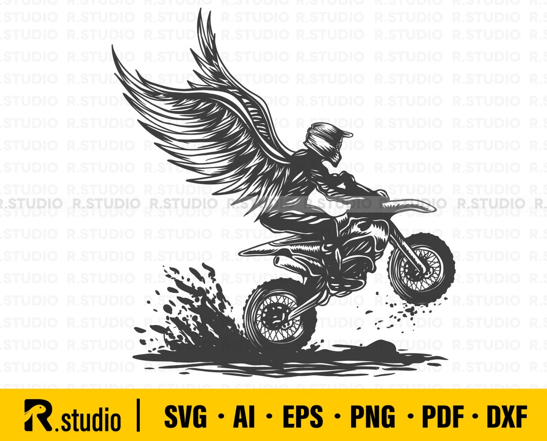 Motorcycle Racer SVG/ Dirt Bike PNG/ Offroad Racing/ Biker With Wings ...