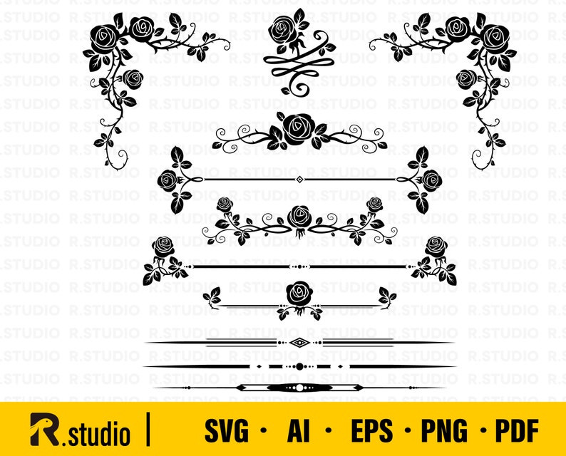 Rose Decorative Ornaments SVG / 11 Rose Vine SVG/ Rose Border Svg ...