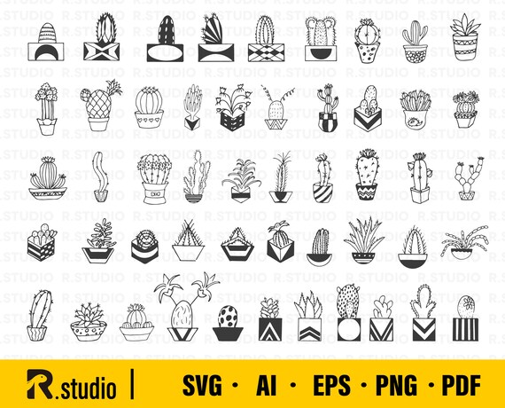 Botany SVG Bundle/ 50 Potted Plant Svg/ Cactus Svg/ Barbary - Etsy