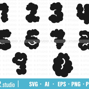 Cloud Number Svg File/ Cloud Clipart/ Numbers Bundle Svg/ Silhouette ...
