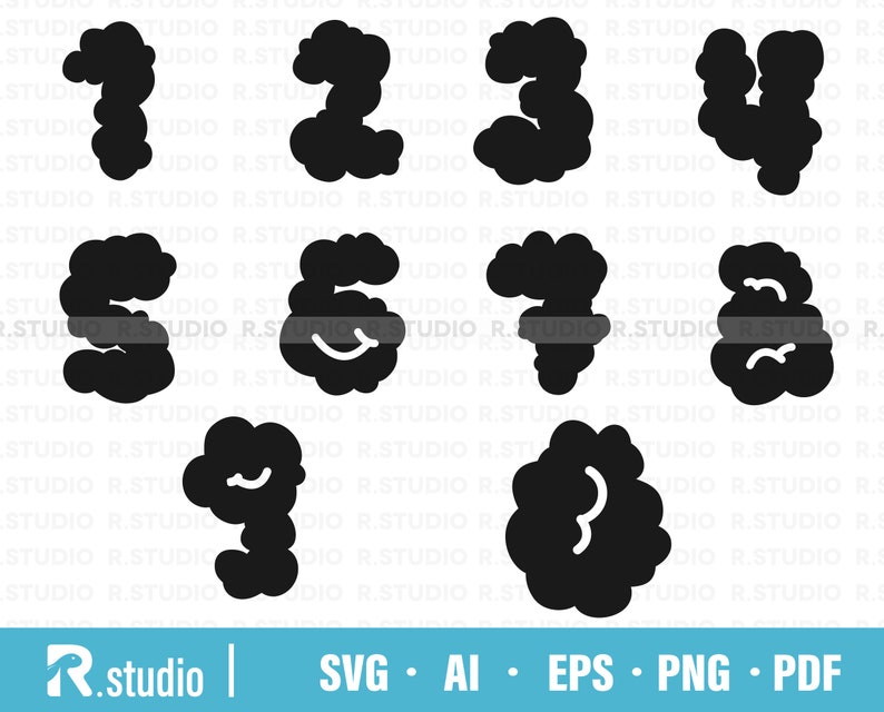 Cloud Number Svg File/ Cloud Clipart/ Numbers Bundle Svg/ - Etsy