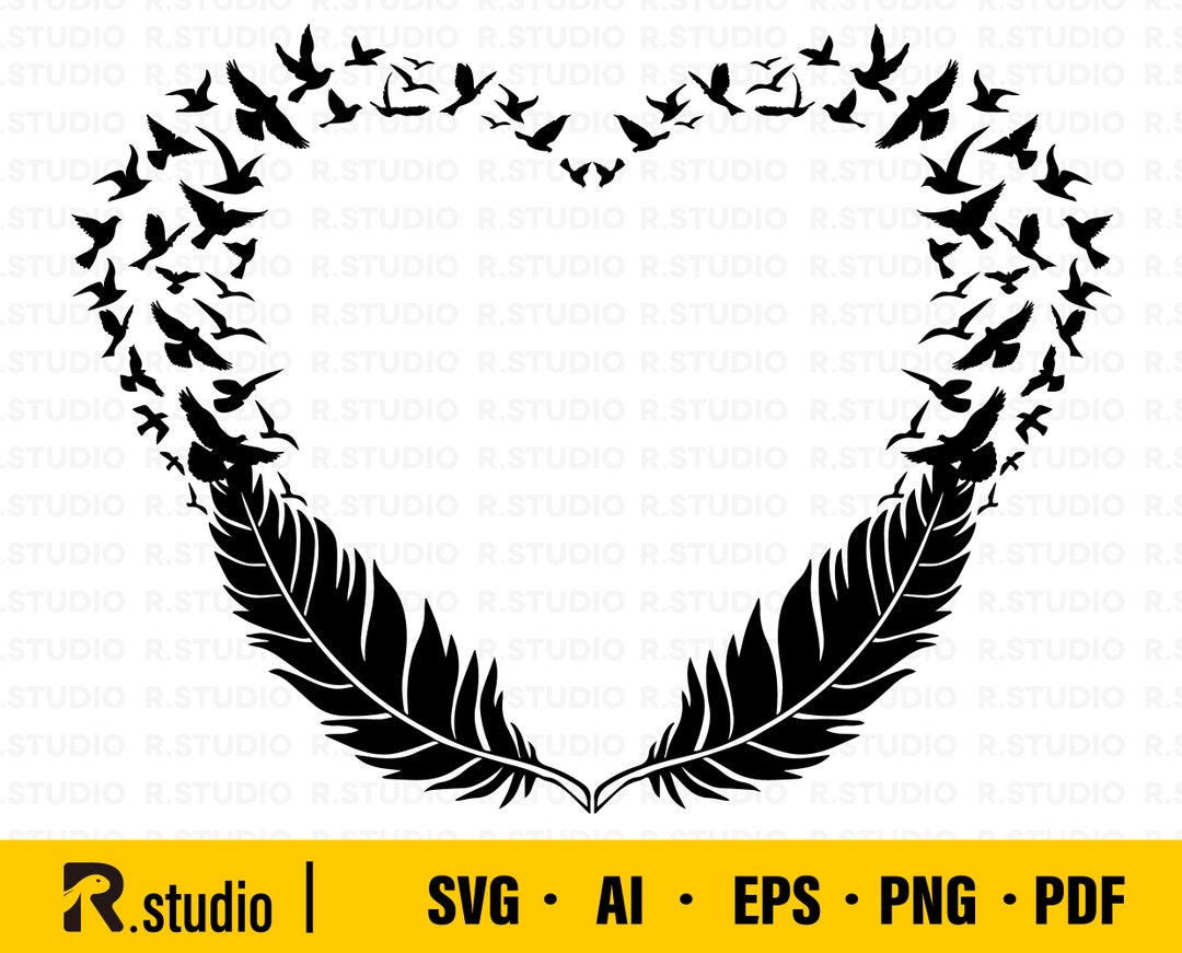 Feather Heart SVG Files/ Birds Wings/ Feather Cut File/ Heart Svg/ Cut ...
